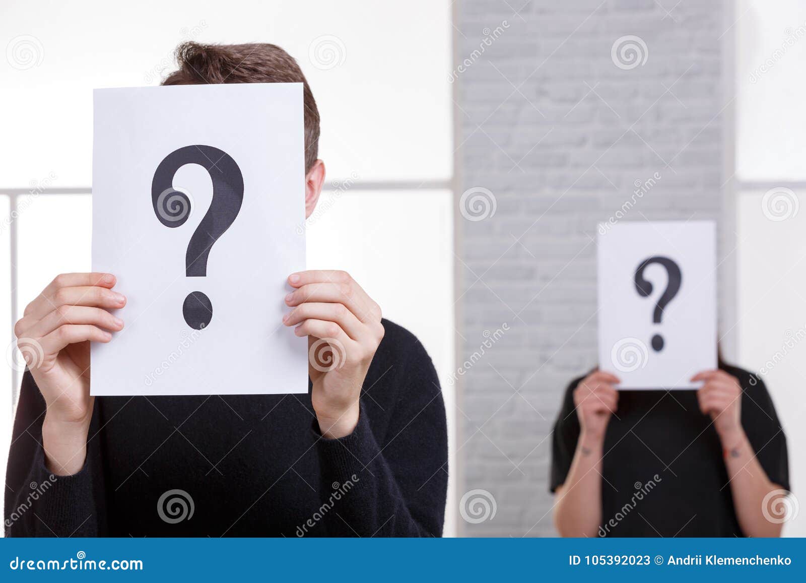 Two People Covered Their Faces with a Question Mark Close-up Stock ...