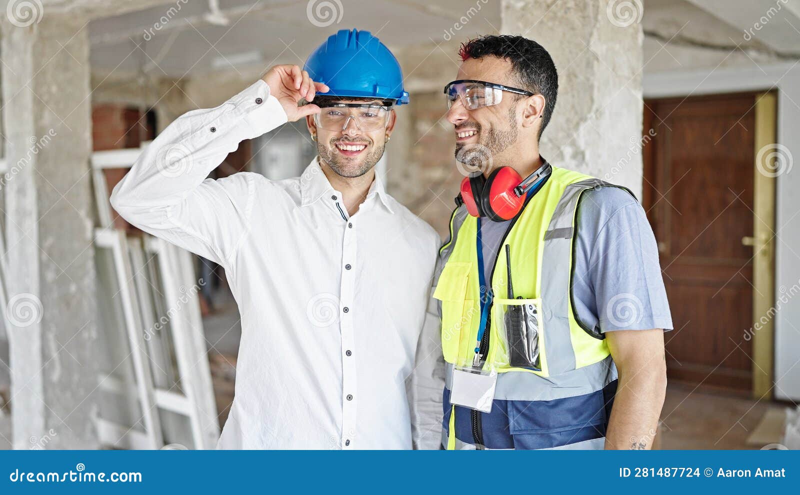 Two Men Builder and Architect Smiling Confident Standing Together at ...