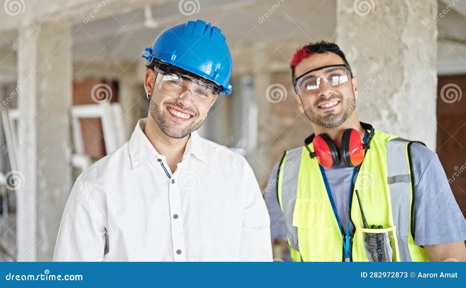 Two Men Builder and Architect Smiling Confident Standing Together at ...