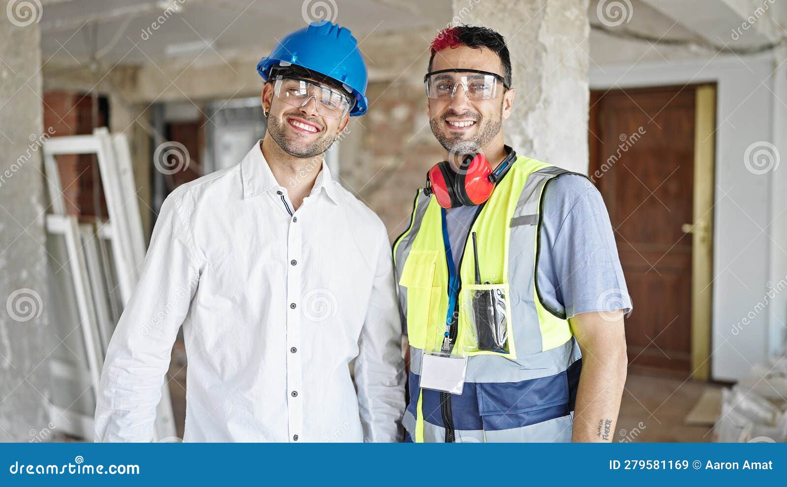 Two Men Builder and Architect Smiling Confident Standing Together at ...