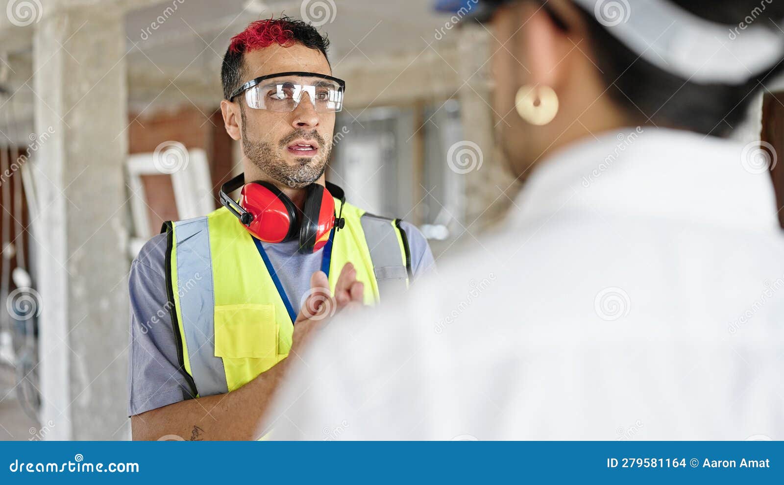 Two Men Builder and Architect Standing Together Speaking at ...