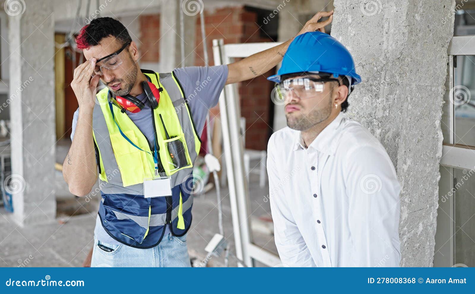 Two Men Builder and Architect Standing Together with Stressed ...