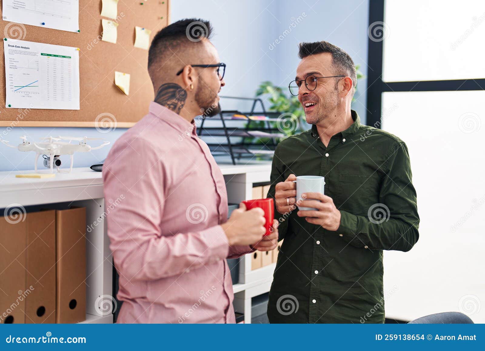 Two Men Business Workers Smiling Confident Drinking Coffee at Office ...