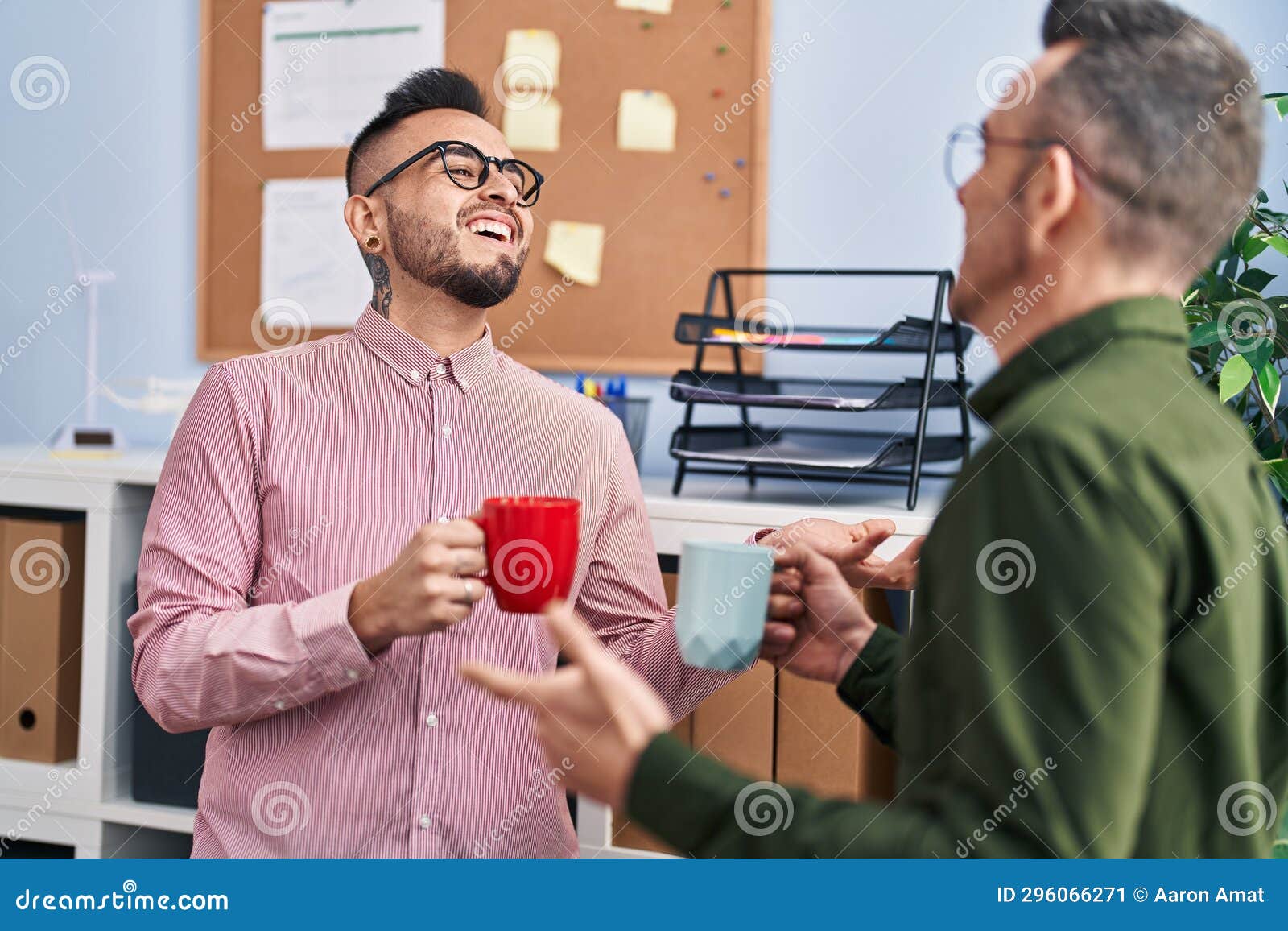 Two Men Business Workers Smiling Confident Drinking Coffee at Office ...