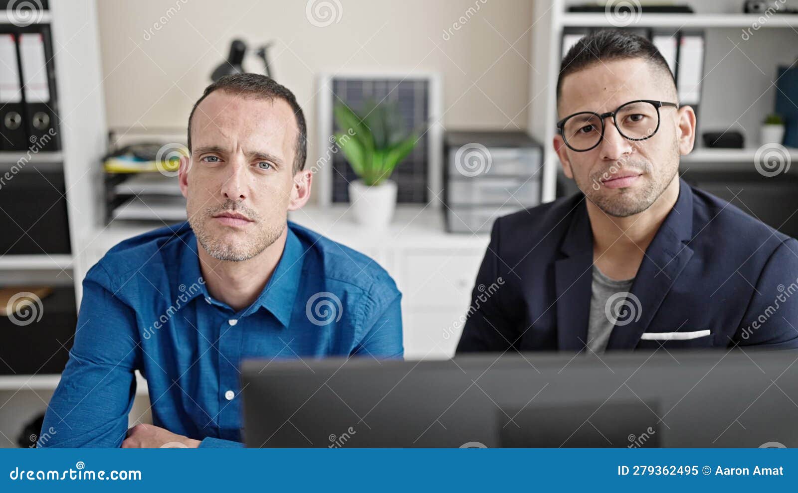 Two Men Business Workers Working with Relaxed Expression at Office ...