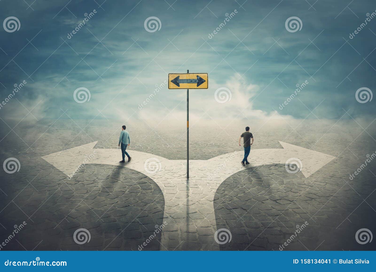 Two Men Change The Common Route Going Different Roads. Split Crossroad ... Two Men Change The Common Route Going Different Roads. Split Crossroad ...