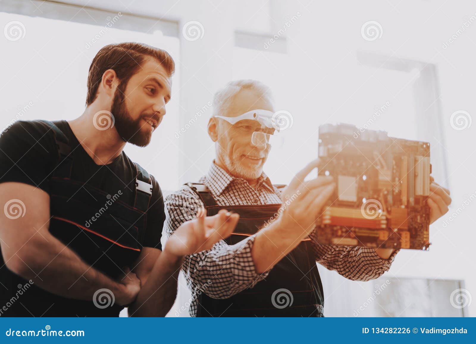 Two Men Checking Hardware Equipment from PC. Stock Photo - Image of ...