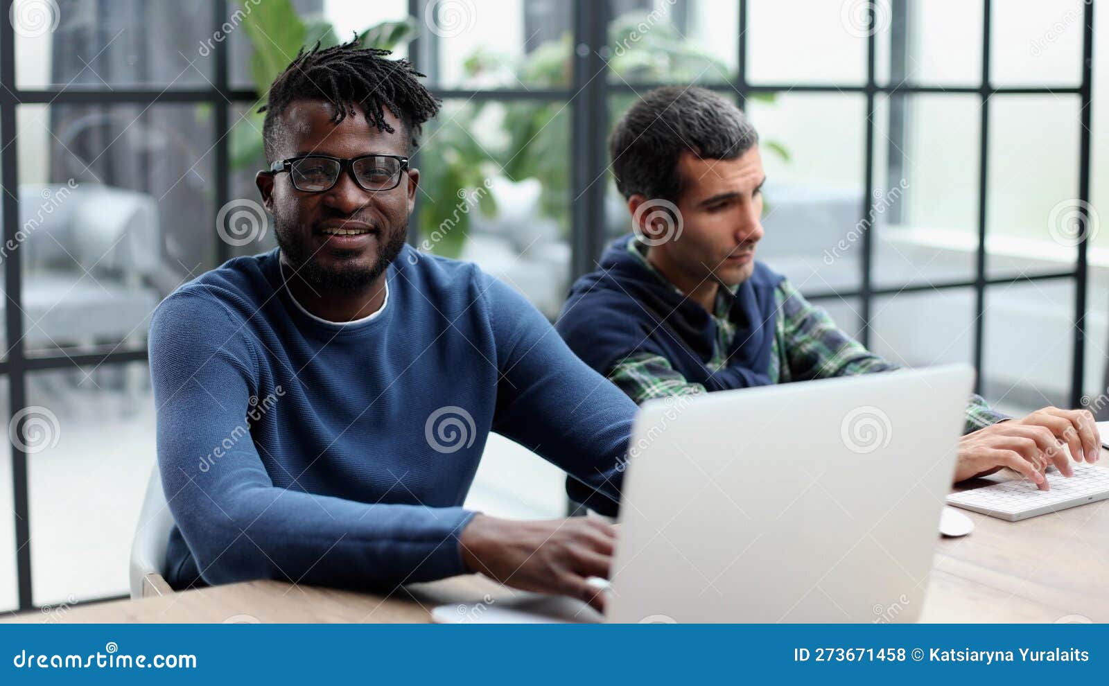 Two Men Colleagues Sharing Creative Ideas, Using Digital Tablet Stock ...