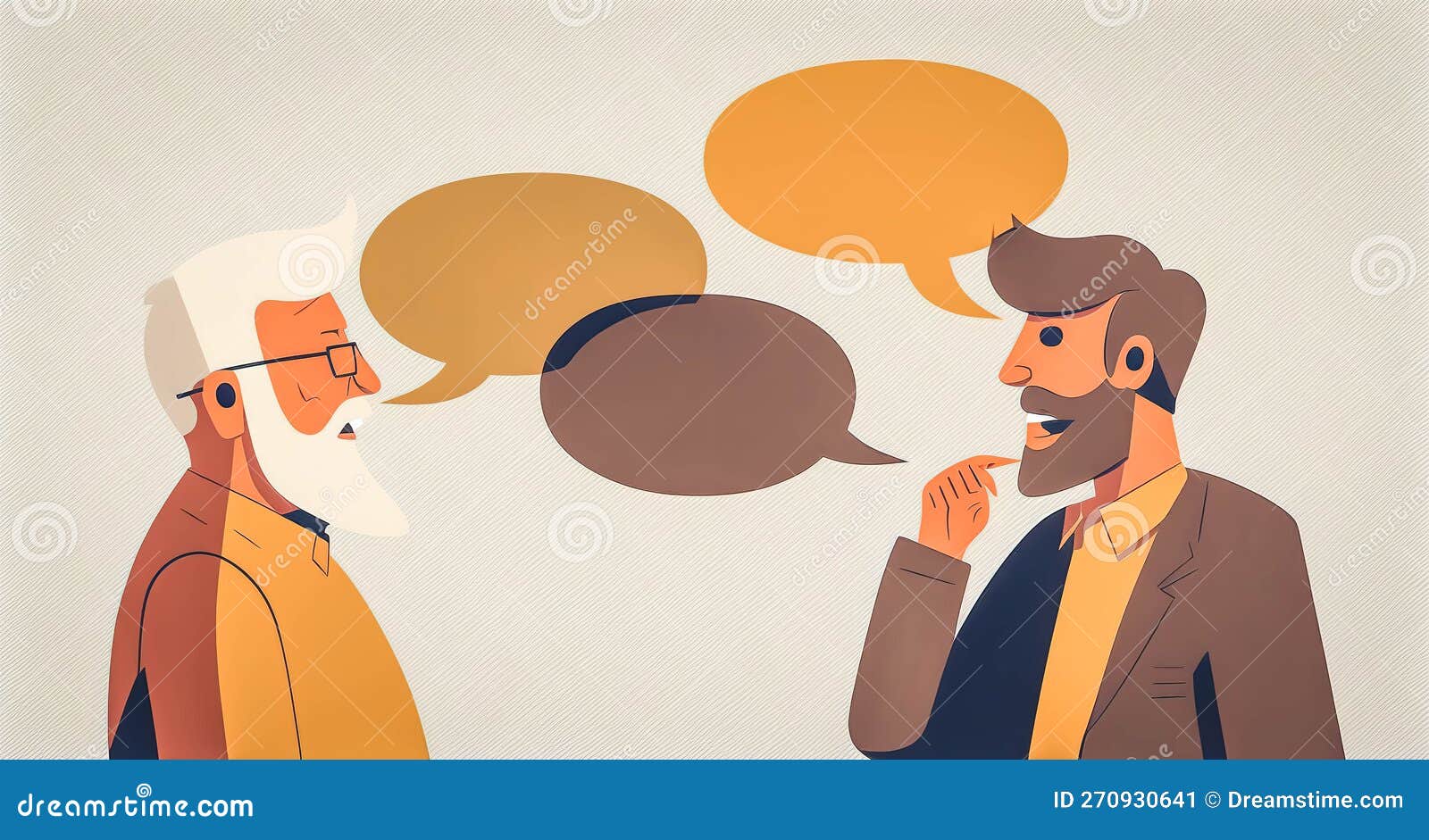 Two Men Communicate, Clouds for Text, Generative AI. Stock Illustration ...