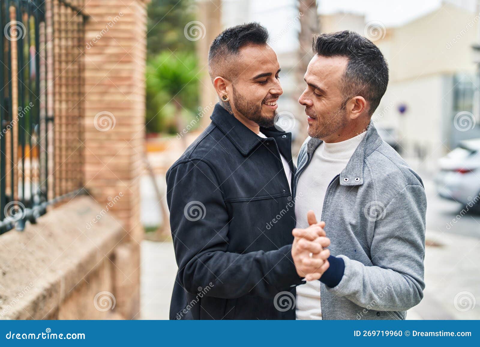 Two Men Couple Smiling Confident Dancing at Street Stock Photo - Image ...