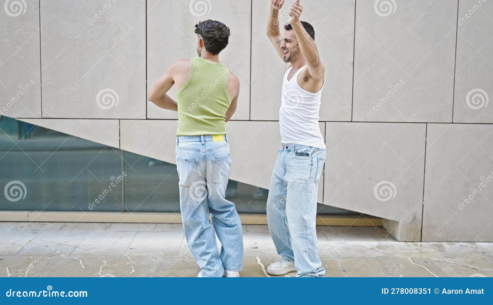 Two Men Couple Smiling Confident Dancing at Street Stock Image - Image ...
