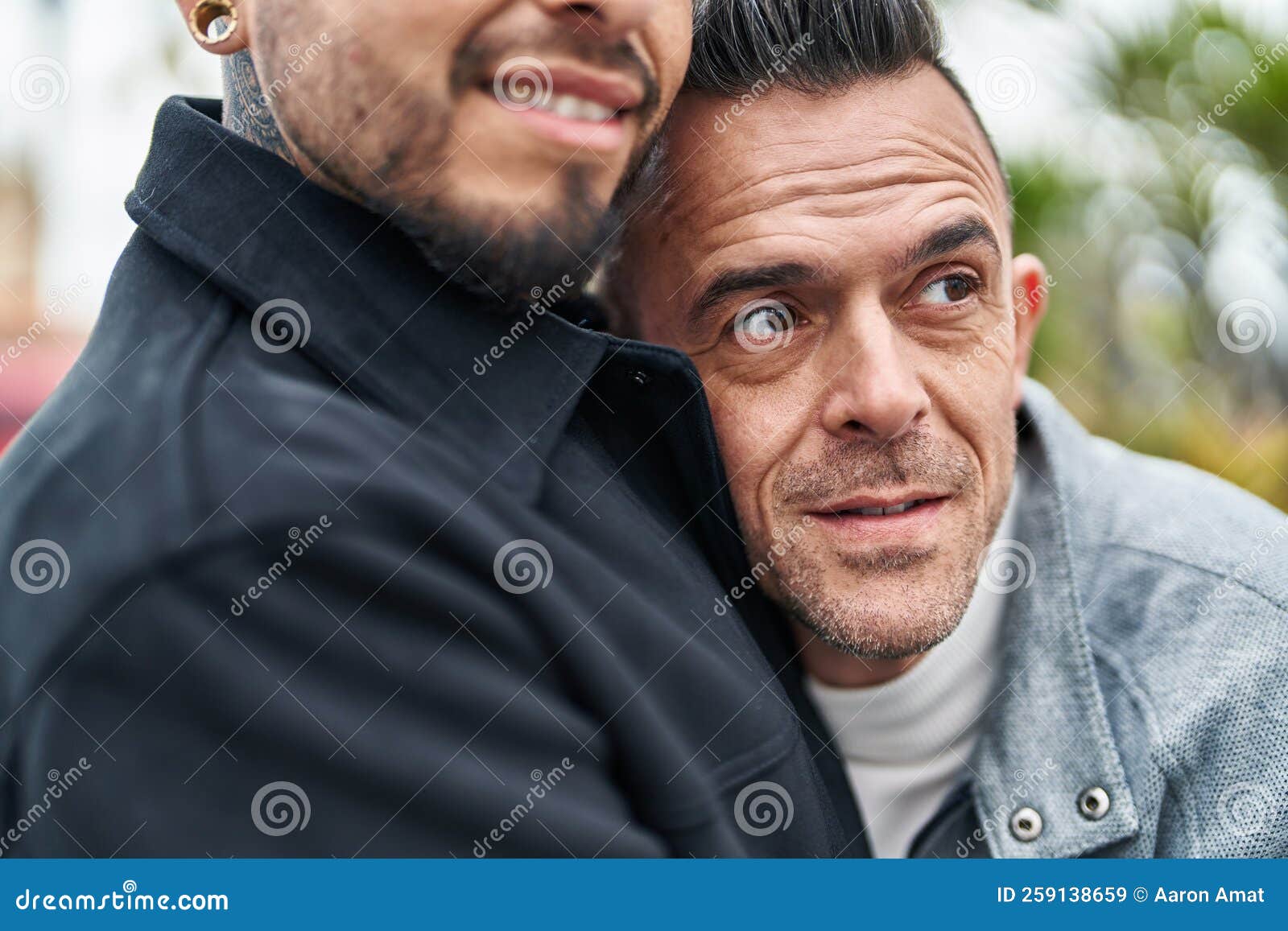 Two Men Couple Smiling Confident Standing Together at Park Stock Image ...