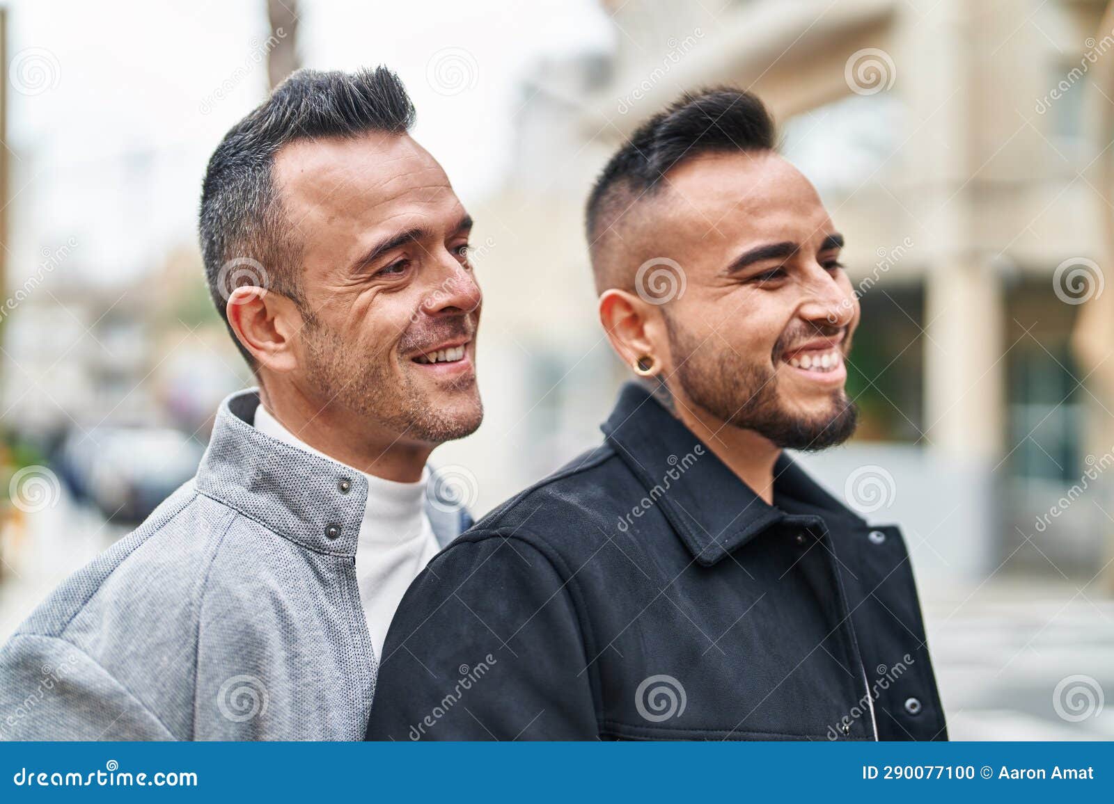 Two Men Couple Smiling Confident Standing Together at Street Stock ...