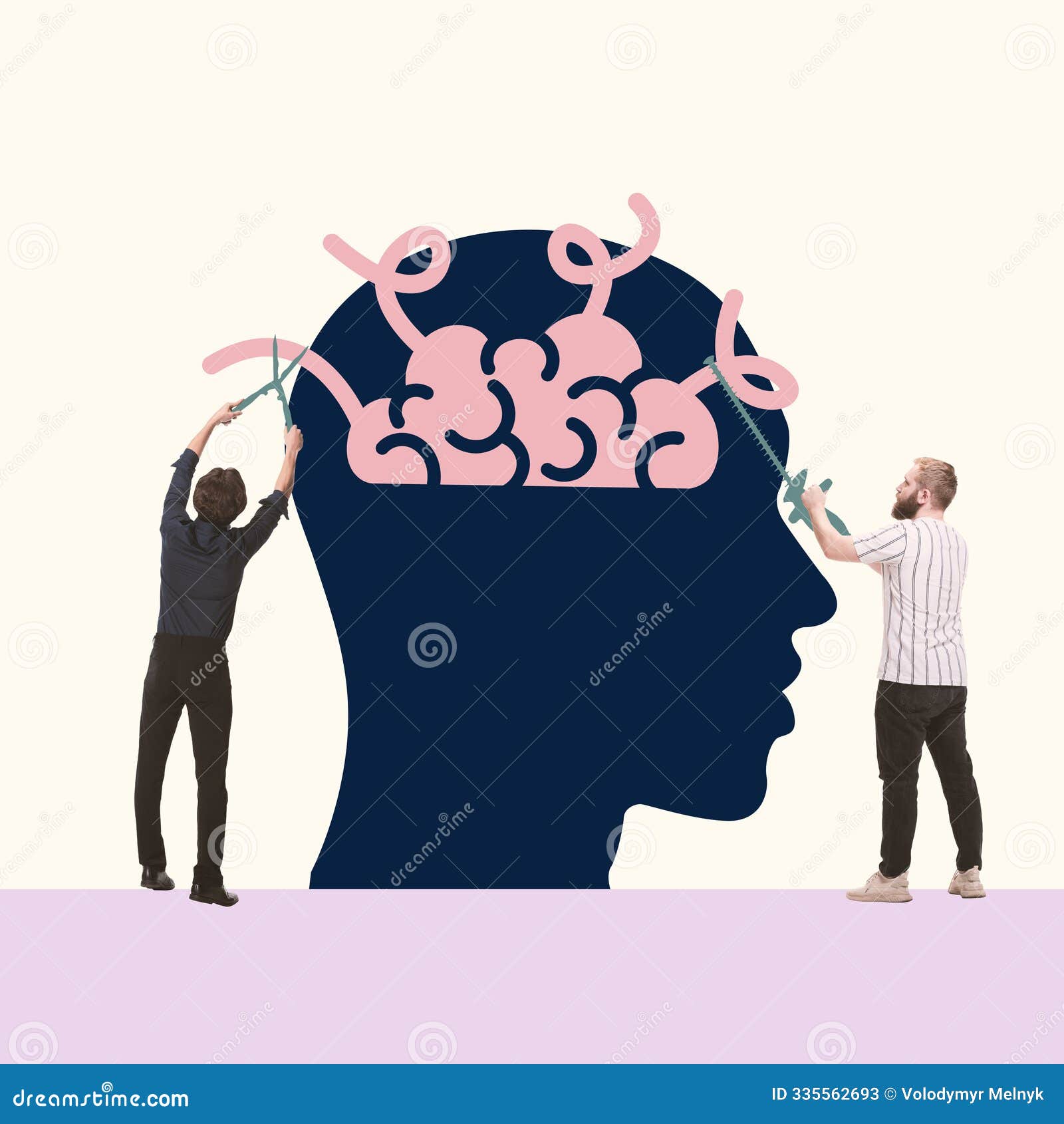 Two Men Cutting Brain Vines, Representing Process of Decluttering the ...