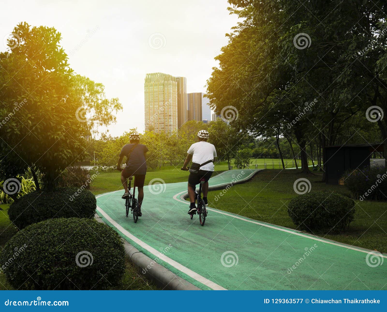 Two Men are Cycling on a Bicycle Path in a Public Park. Editorial ...