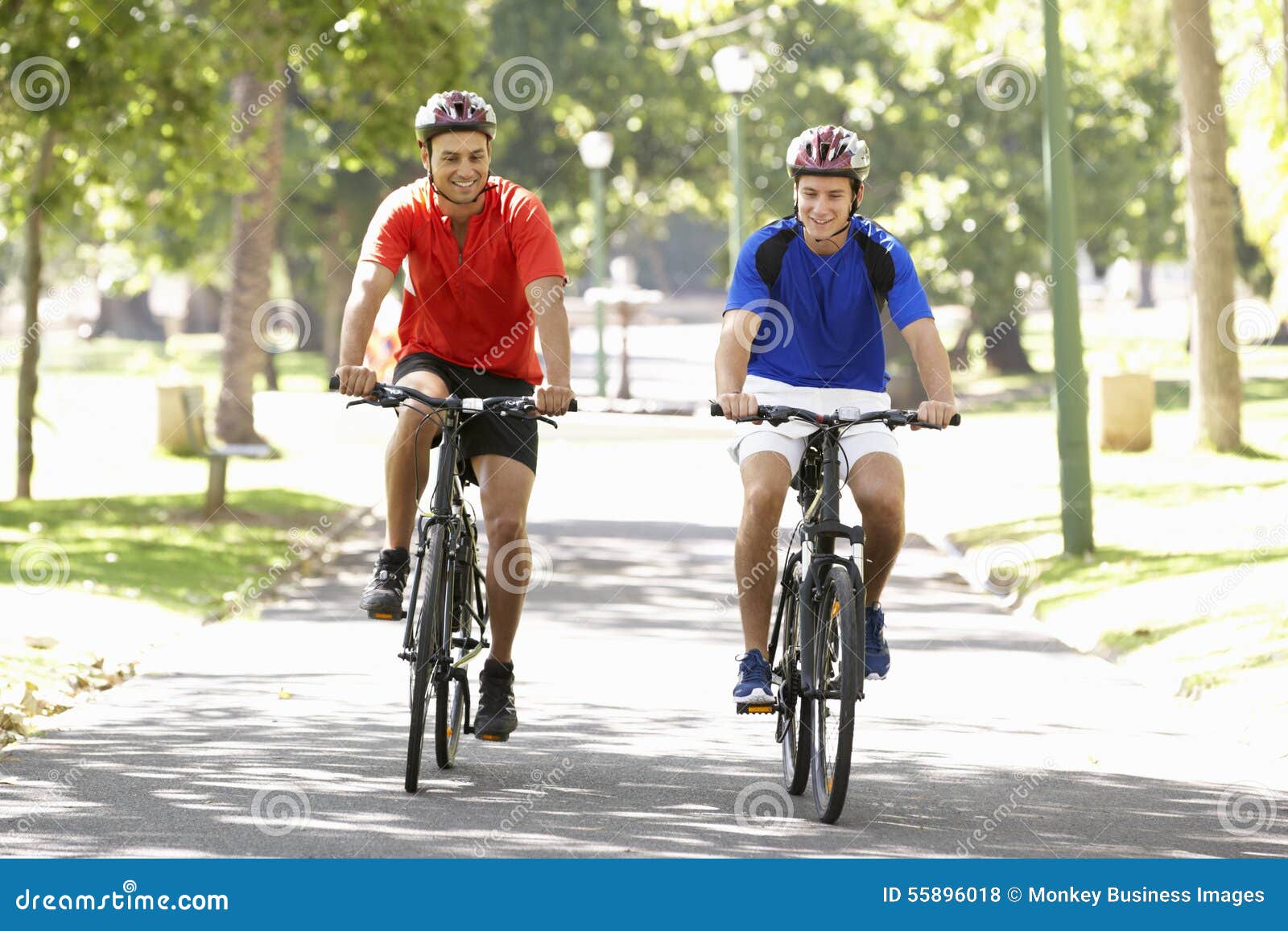 Two Men Cycling through Park Stock Photo - Image of outdoors, racing ...