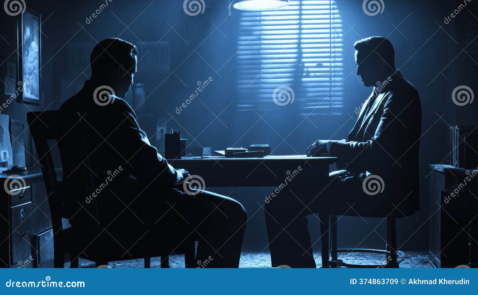 Dark Interrogation Room With Switched-off Lamp And Big Mirror, 3d ...