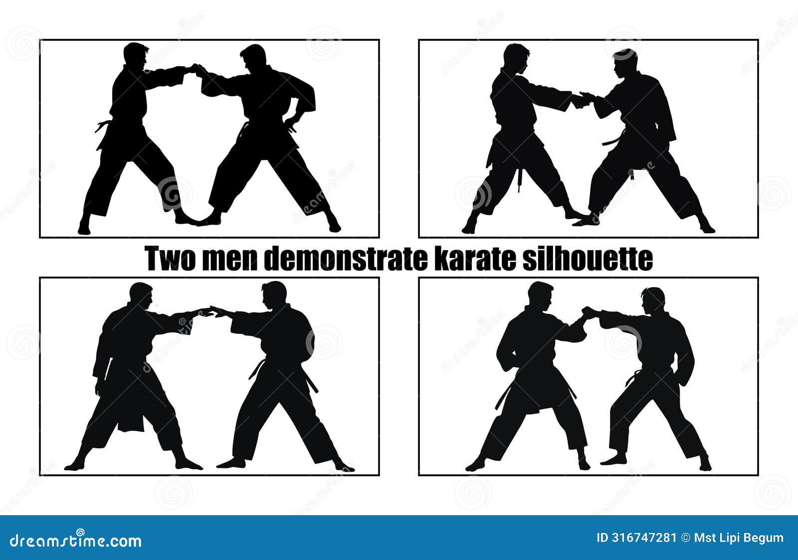 Two Men Demonstrate Karate Silhouette Set, Fight Between Two Aikido ...