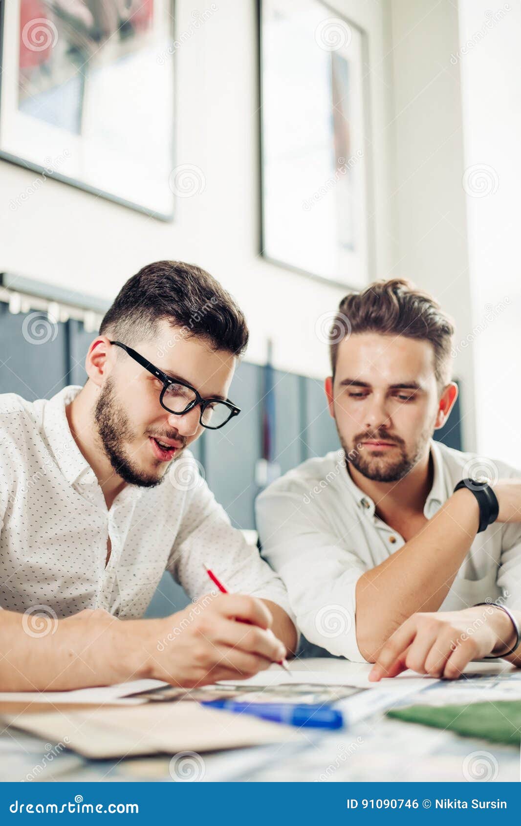 Two Men Designers Looking at Plans Stock Photo - Image of building ...