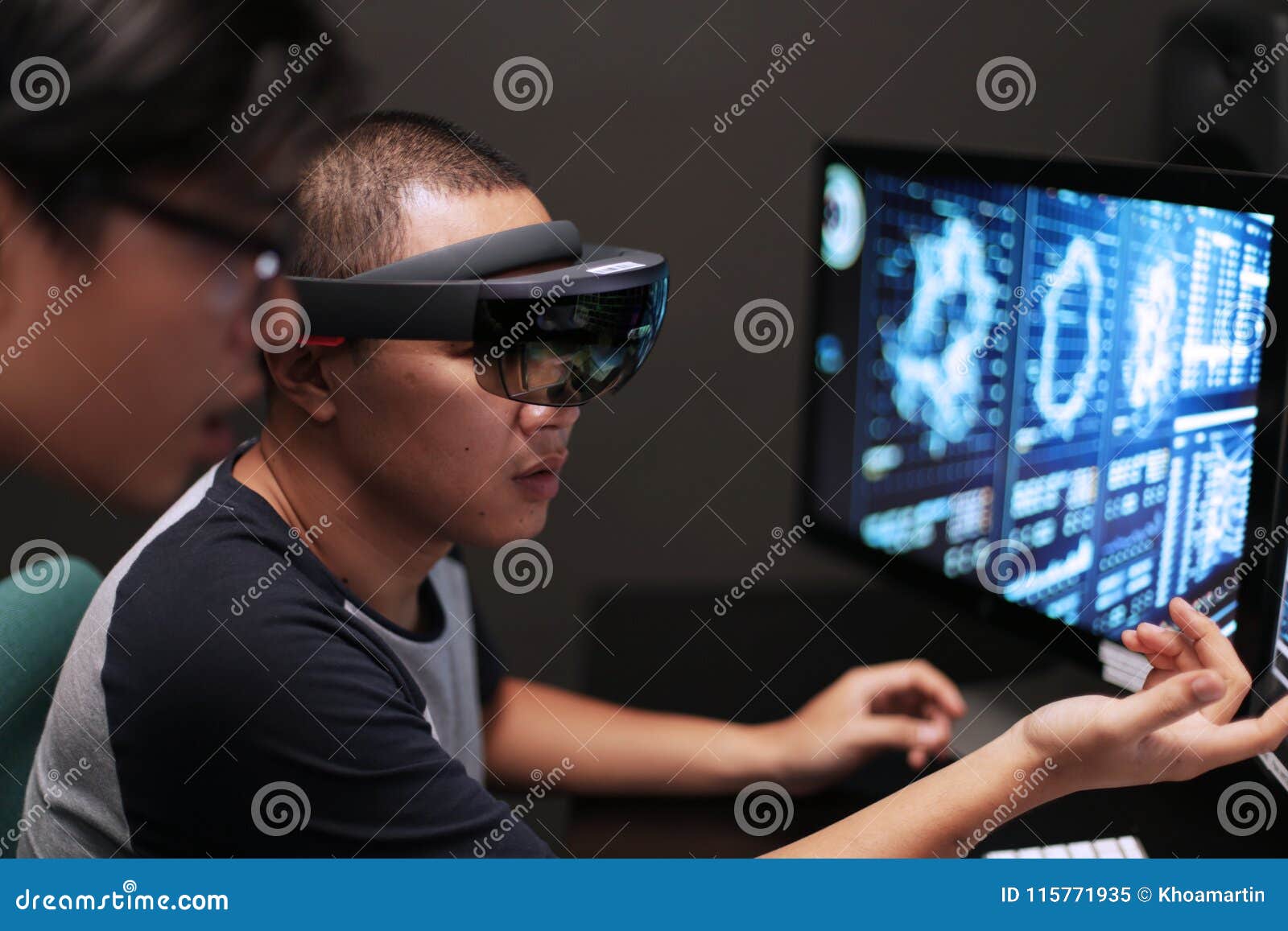 Two Men Discuss Virtual Reality with Hololens Stock Image - Image of ...