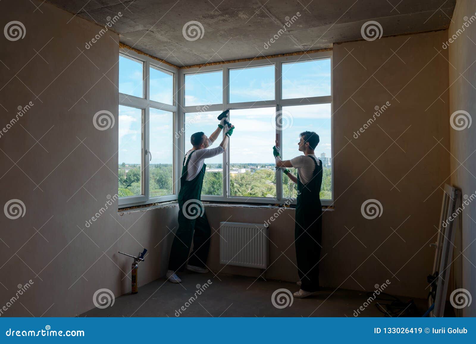 Two Men Doing Internal Works Stock Image - Image of glazier, building ...