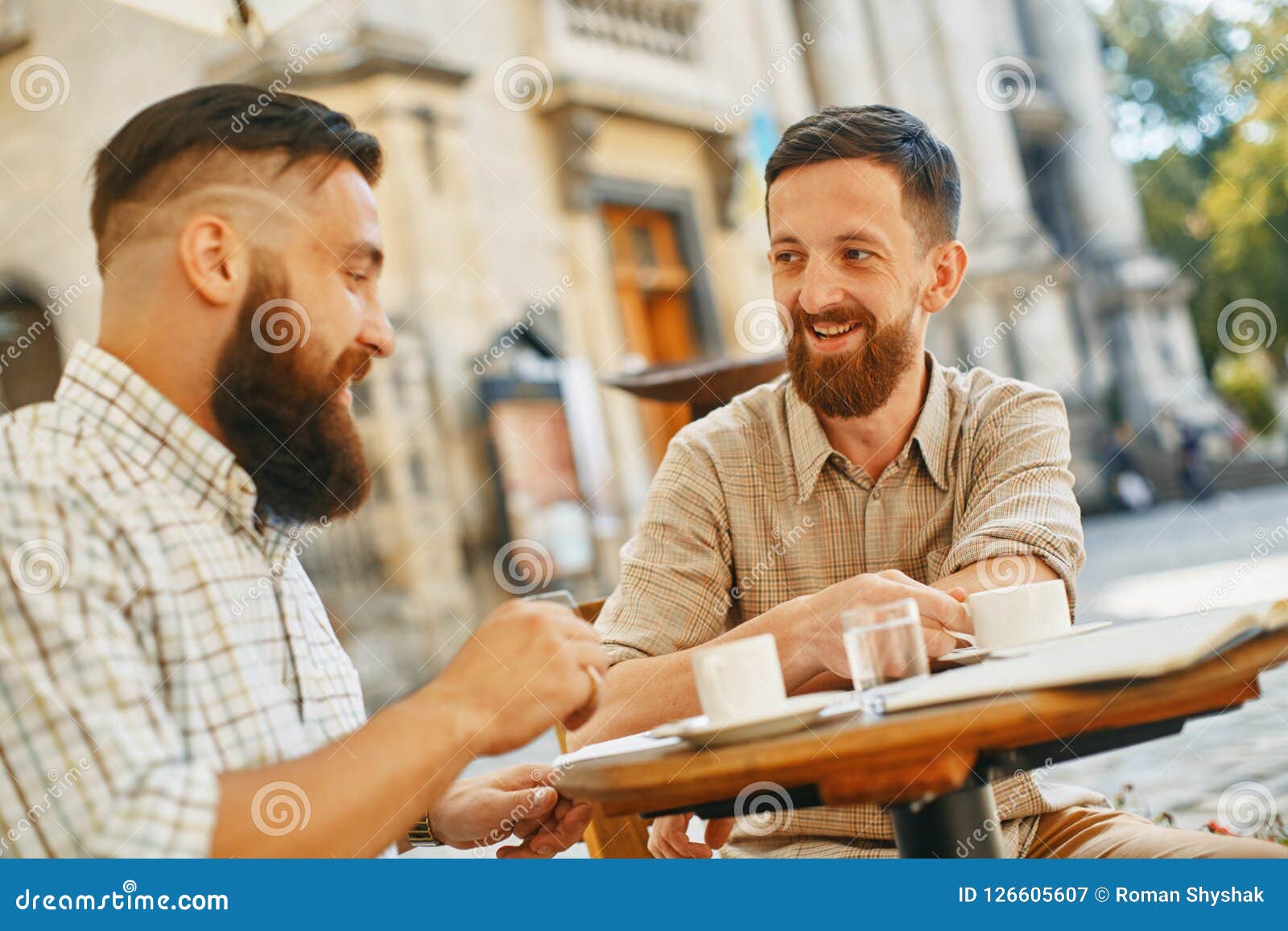 Two Men Drink Coffee at a Cafe Stock Image - Image of break, food ...