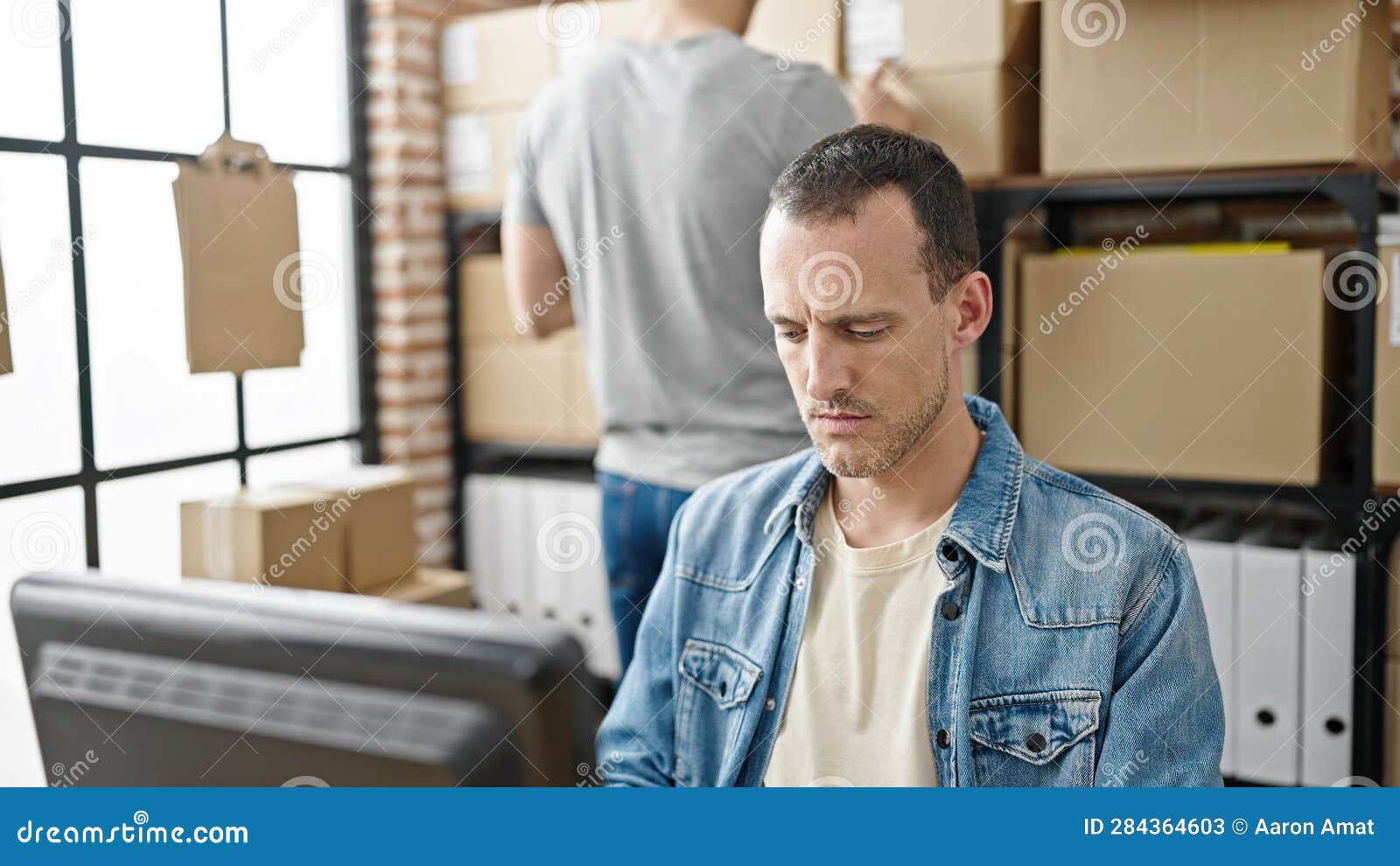 Two Men Ecommerce Business Workers Using Computer Working at Office ...