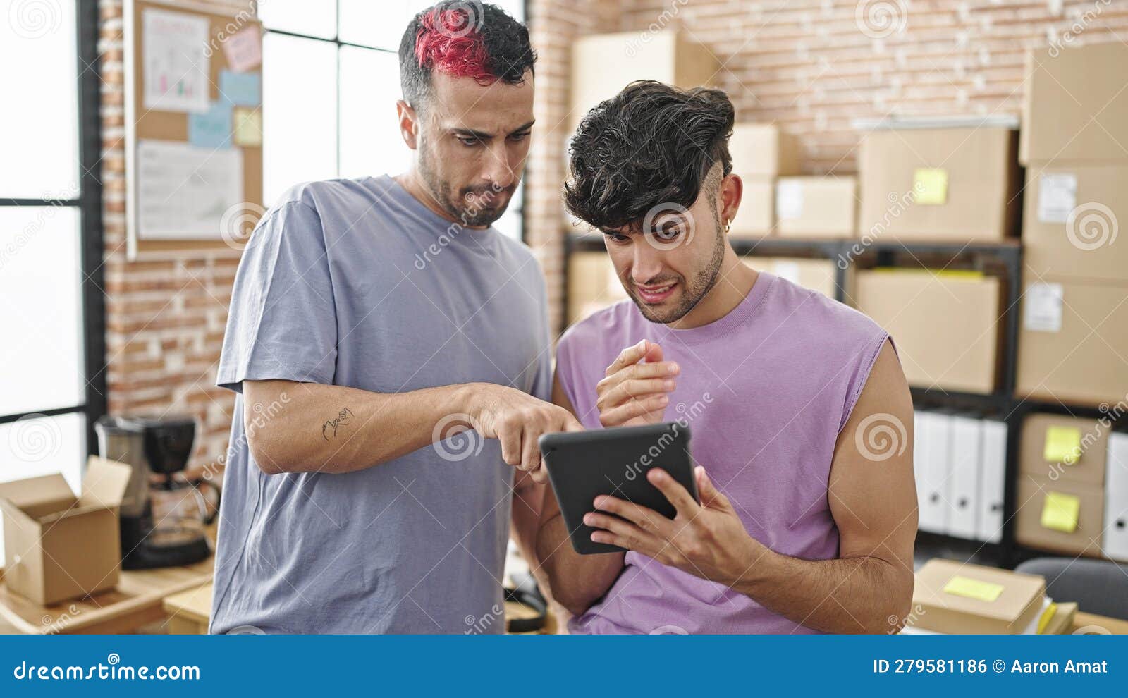 Two Men Ecommerce Business Workers Using Touchpad Working at Office ...