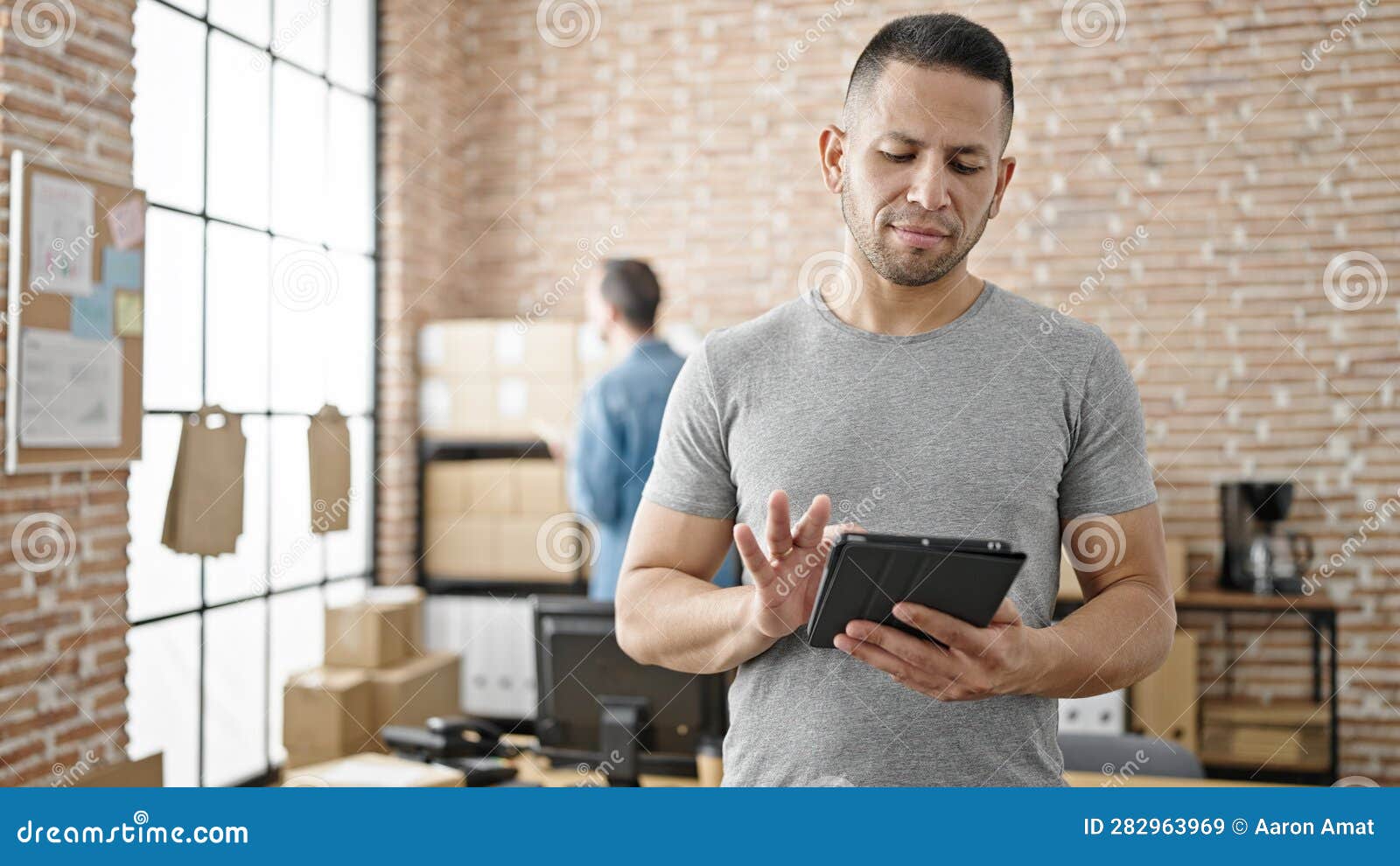 Two Men Ecommerce Business Workers Using Touchpad Working at Office ...