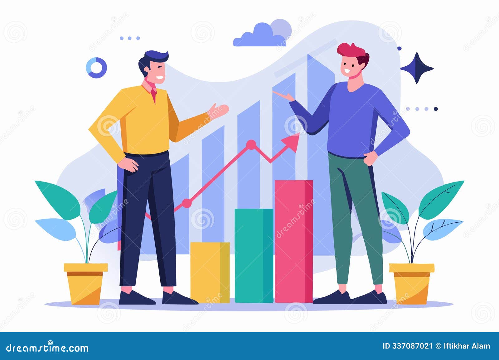 Two Men Engage in a Conversation about a Flat Growth Graph in a ...