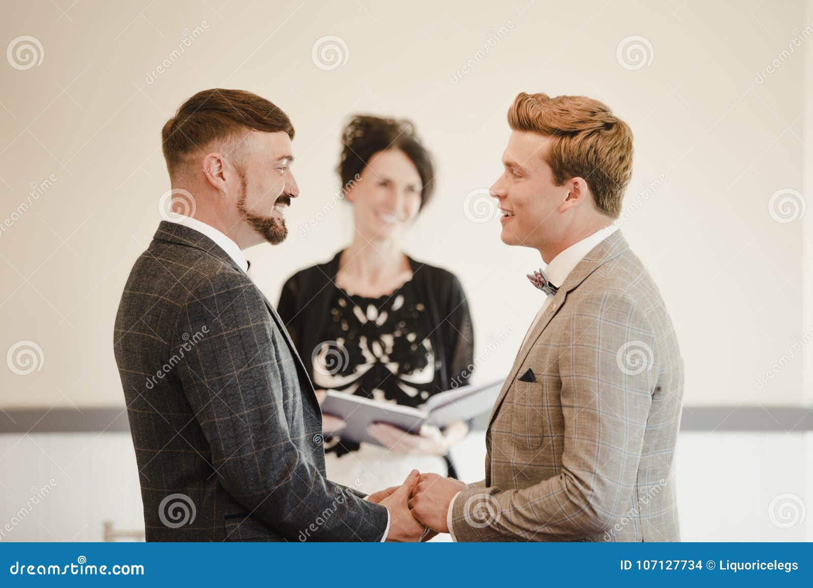 Two Men Exchanging Vows on Their Wedding Day Stock Photo - Image of ...