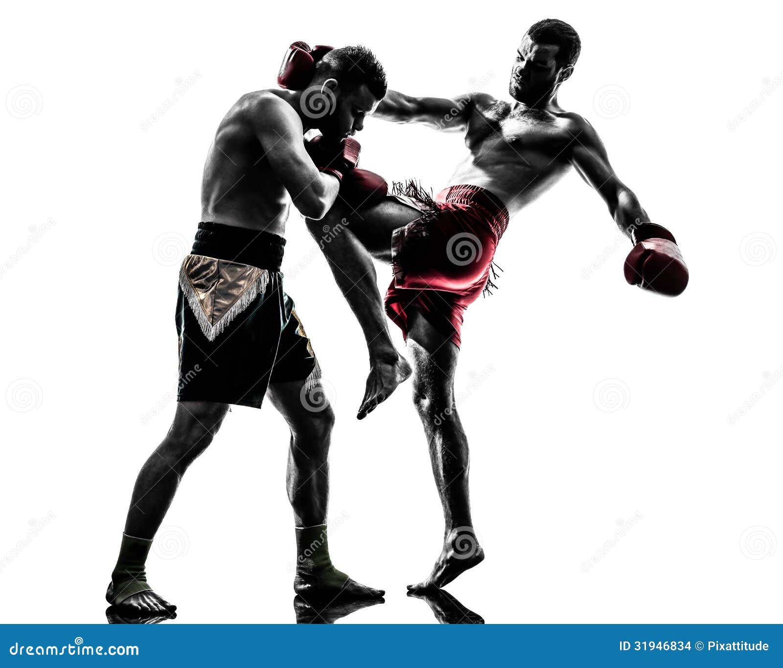 Two Men Exercising Thai Boxing Silhouette Stock Photo - Image of arts ...