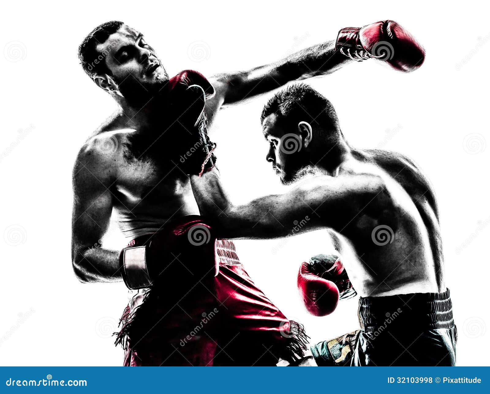 Two Men Exercising Thai Boxing Silhouette Stock Photo - Image of adults ...