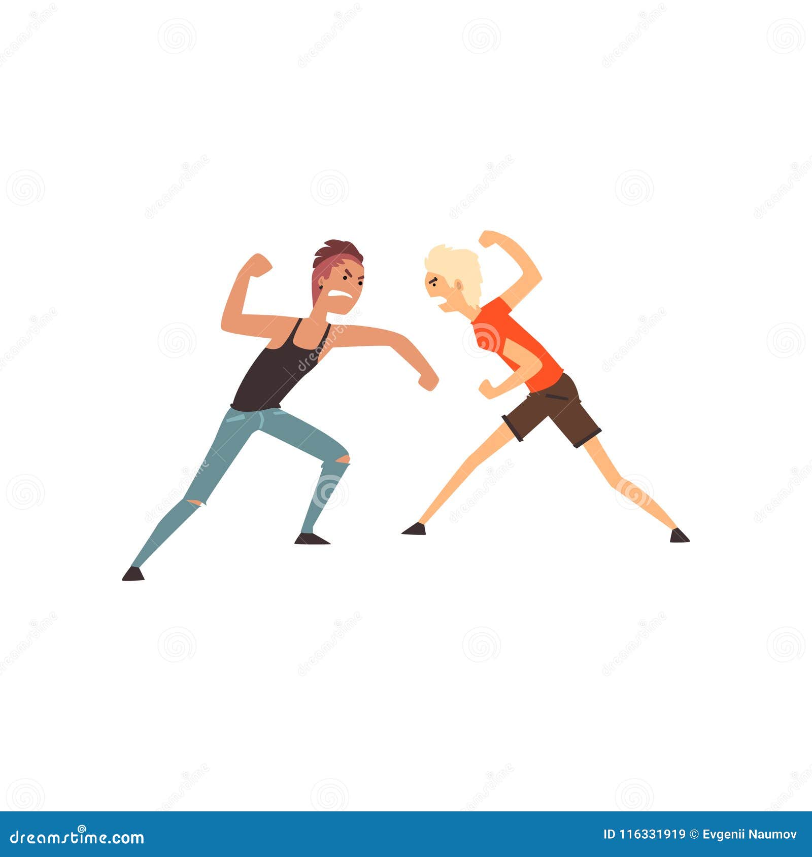 Two Men Fighting, Aggressive And Violent Behavior Vector Illustration ...