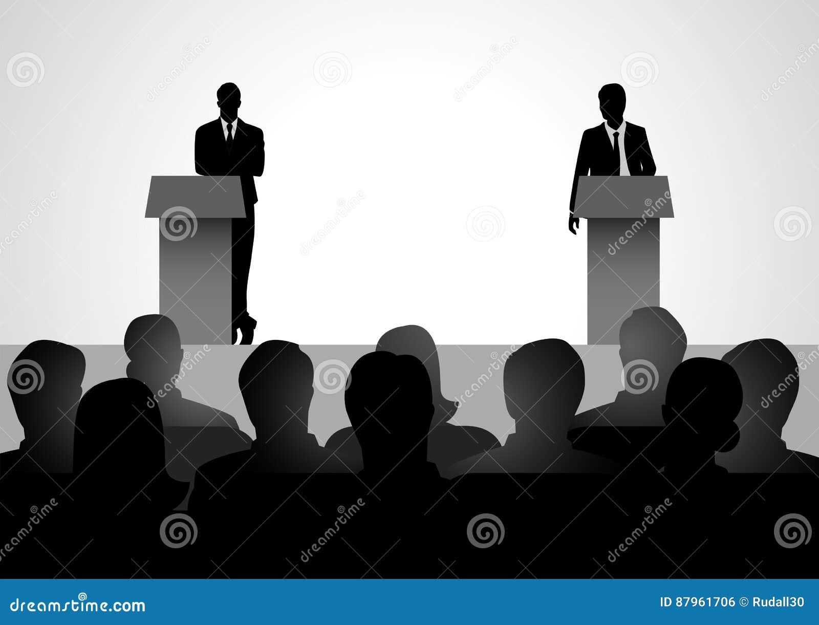 Two Men Figure Debating on Podium Stock Vector - Illustration of party ...