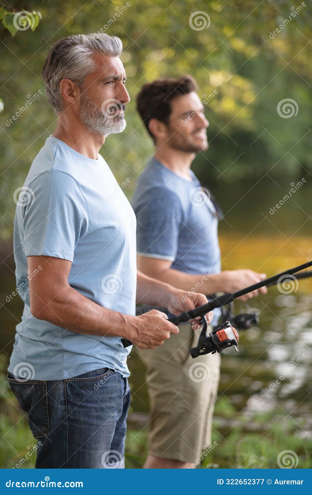 Two Men Fishing from Pier on River Stock Image - Image of rowboat, rest ...
