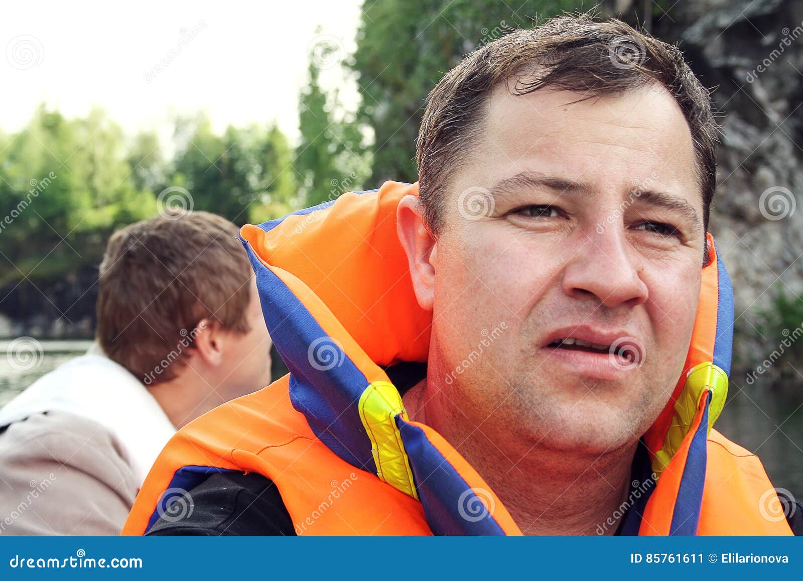 Two Men Float Down the River by Boat. Stock Image - Image of nature ...