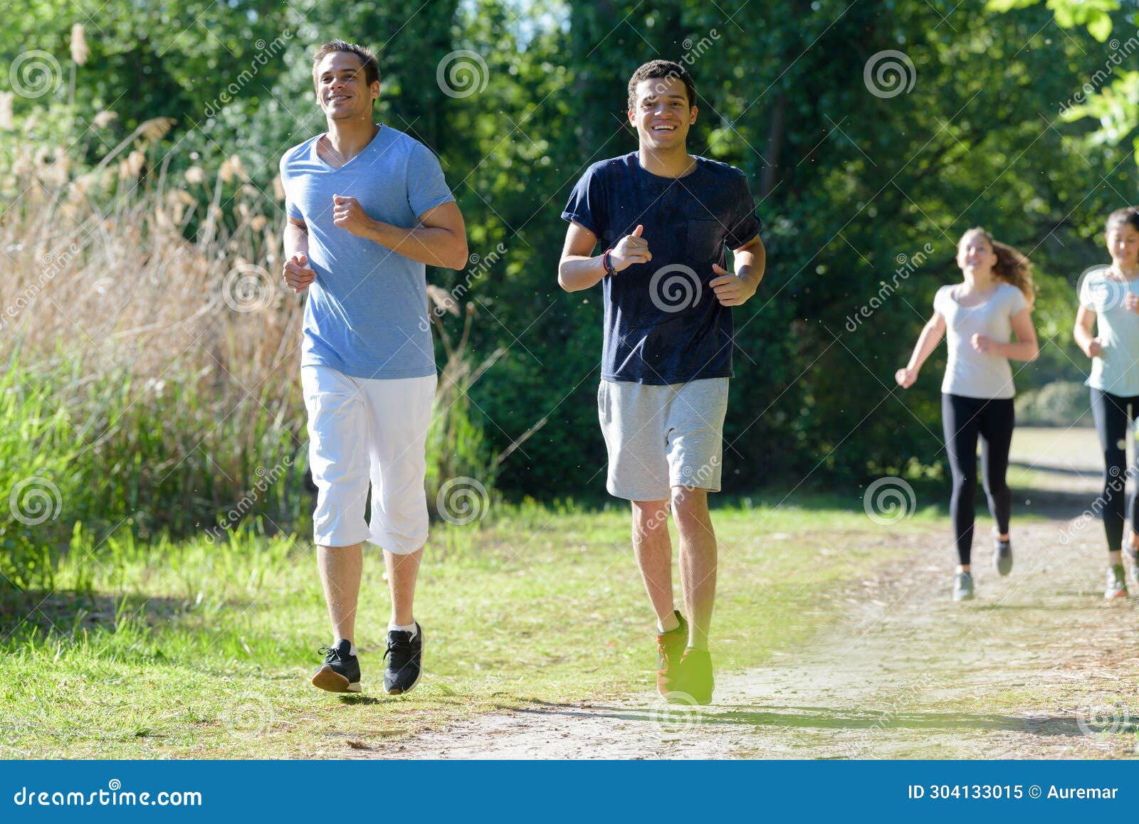 Two Men Friends Jogging Outdoors Stock Image - Image of sunshine, girl ...