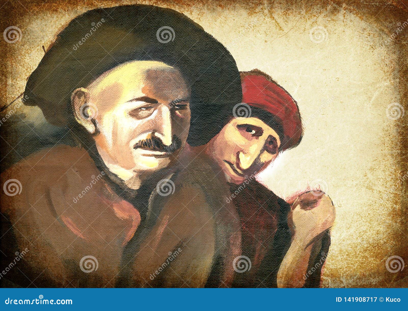Two Men. Hand Painting. Vintage Processing Stock Illustration ...