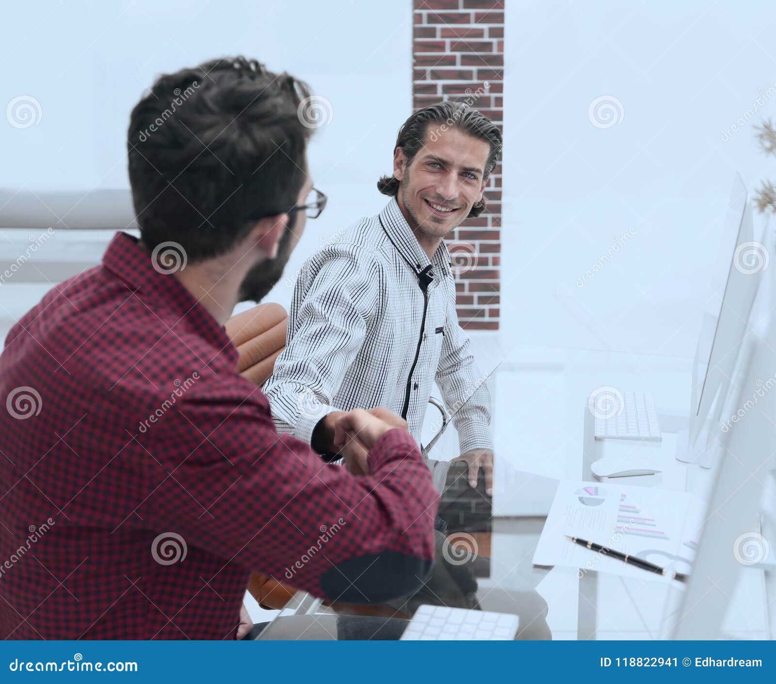 Two Men Handshake in the Office Stock Image - Image of congratulating ...