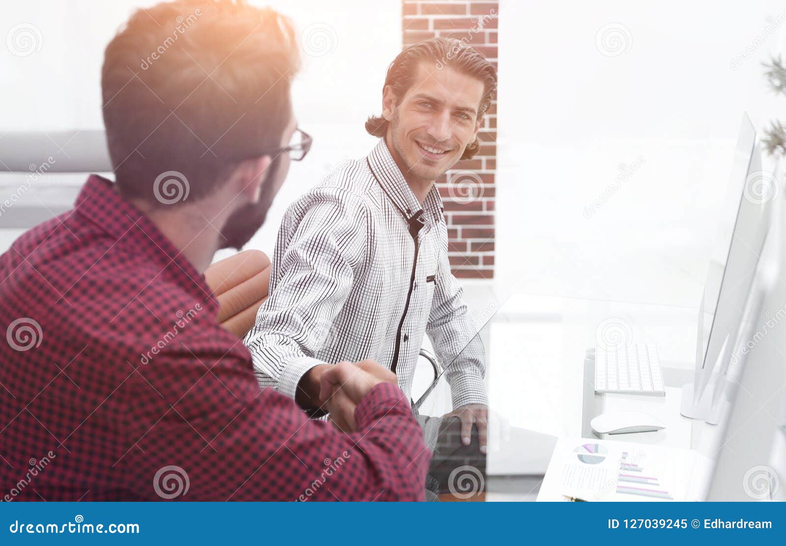 Two Men Handshake in the Office Stock Image - Image of happiness ...