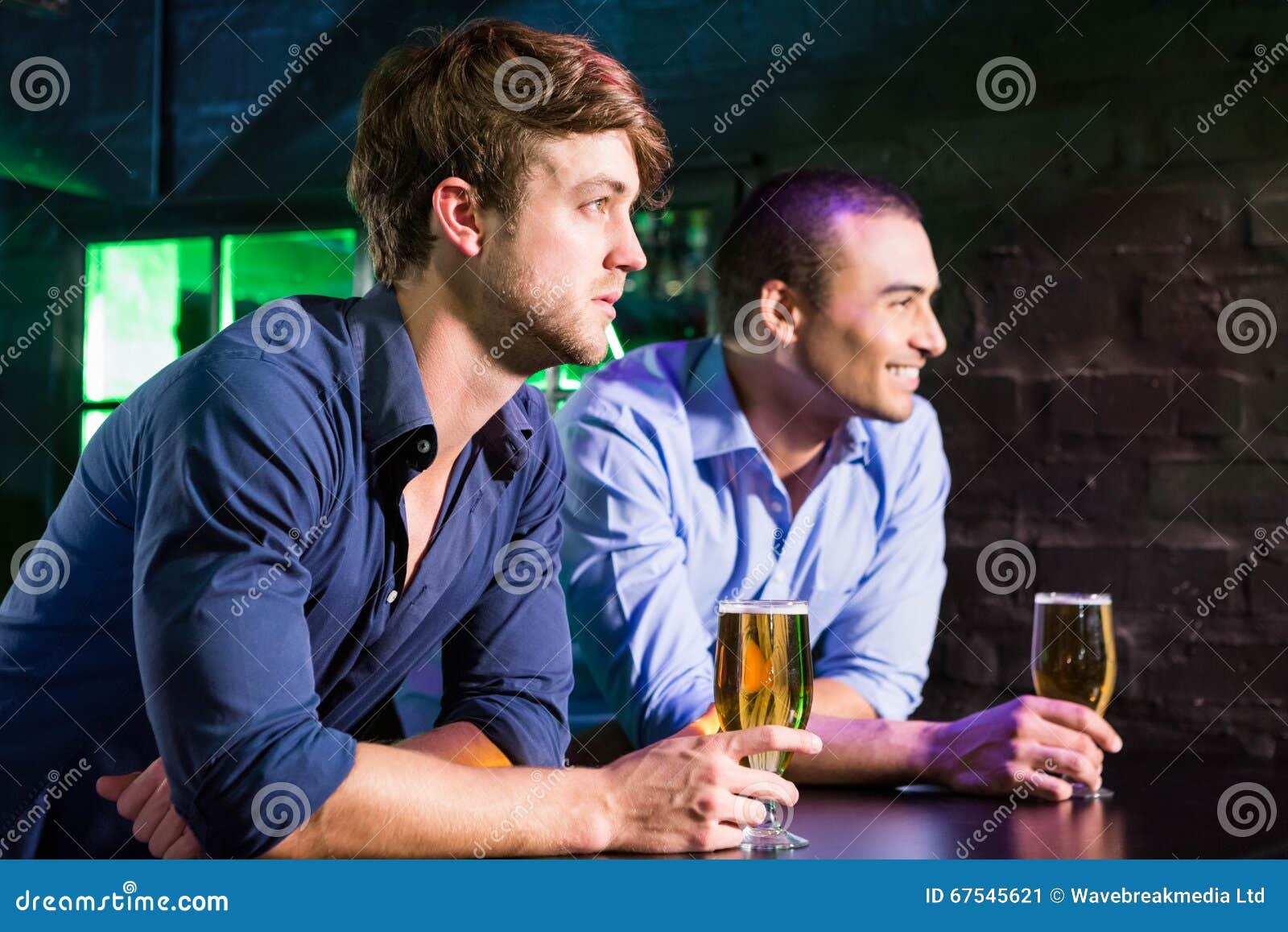 Two Men Having Beer at Bar Counter Stock Image - Image of away ...
