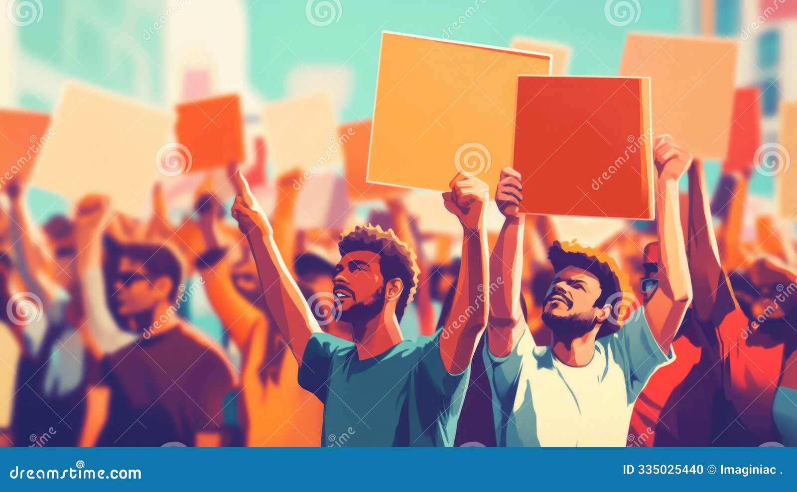 Two Men Holding Blank Signs in a Crowd of Protesters Stock Illustration ...