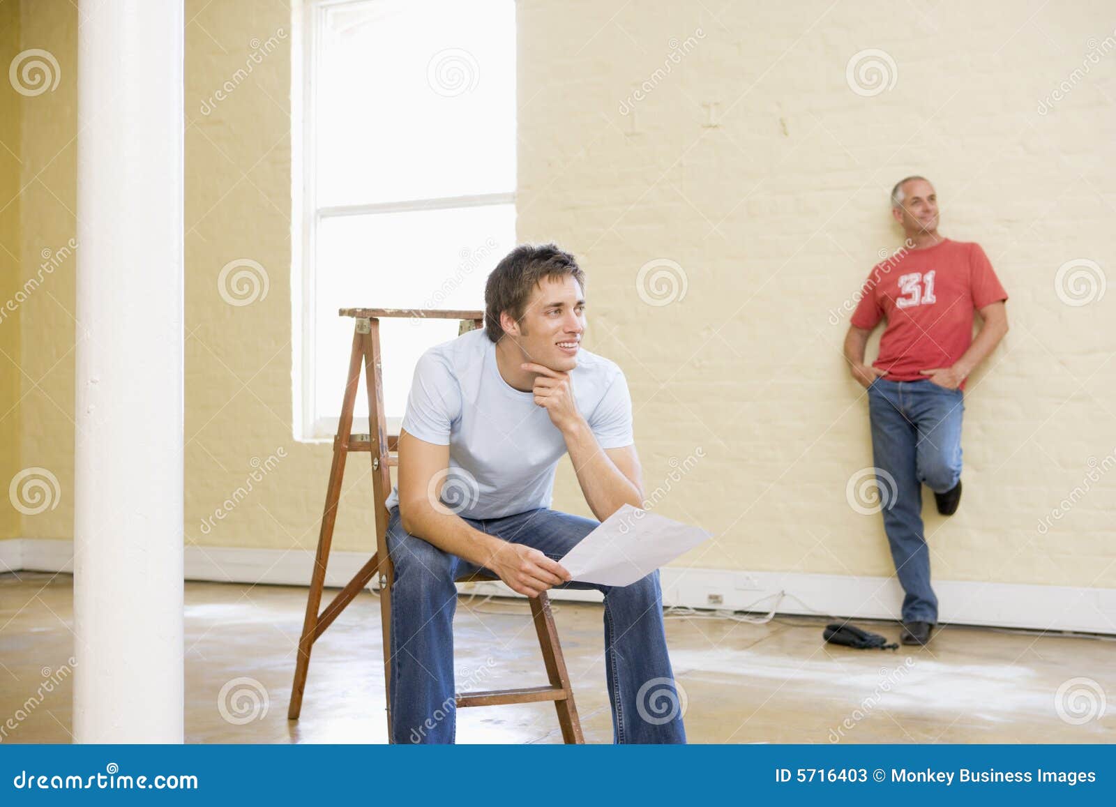 Ladder In Empty Room With White Wall And Wooden Floor Royalty-Free ...