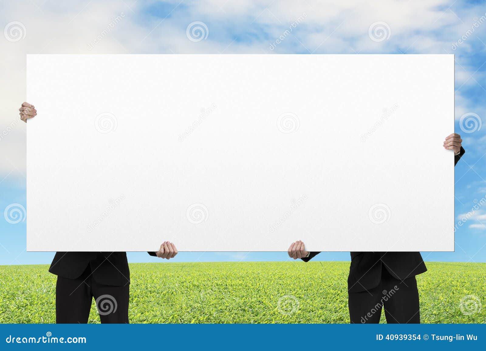 Two Men Lifting Blank Board Outdoor Stock Photo - Image of copy ...