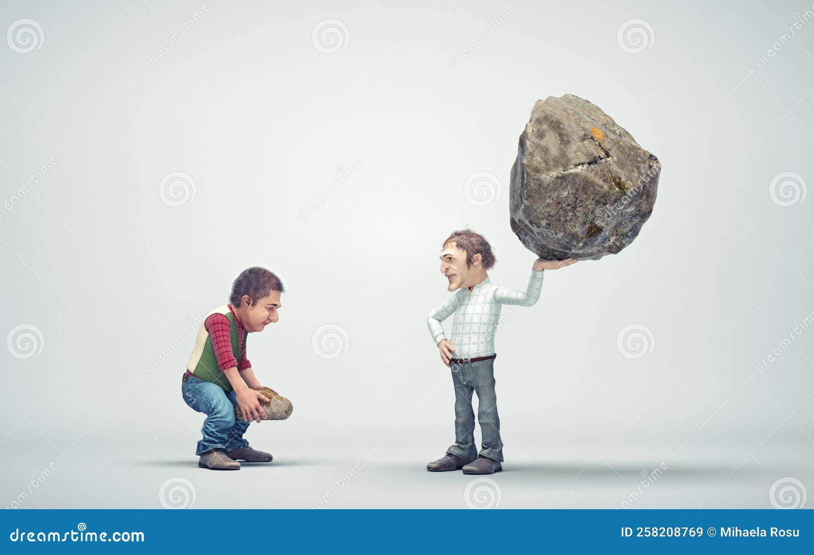 Two Men Lifts Rocks . Skill Set and Experience Concept Stock ...