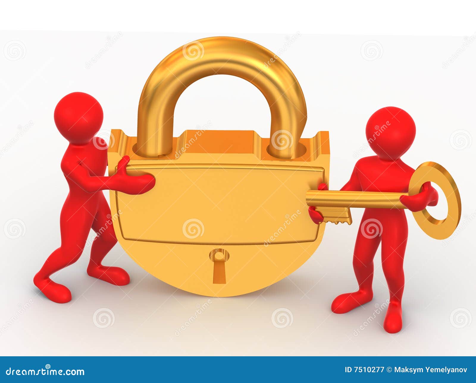 Two men with lock. 3d stock illustration. Illustration of render - 7510277