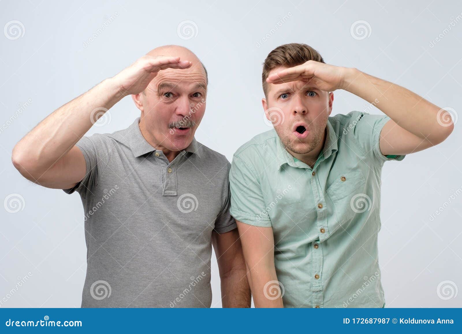 Two Men Looking Forward with Big Expectations Being Shocked. Stock ...