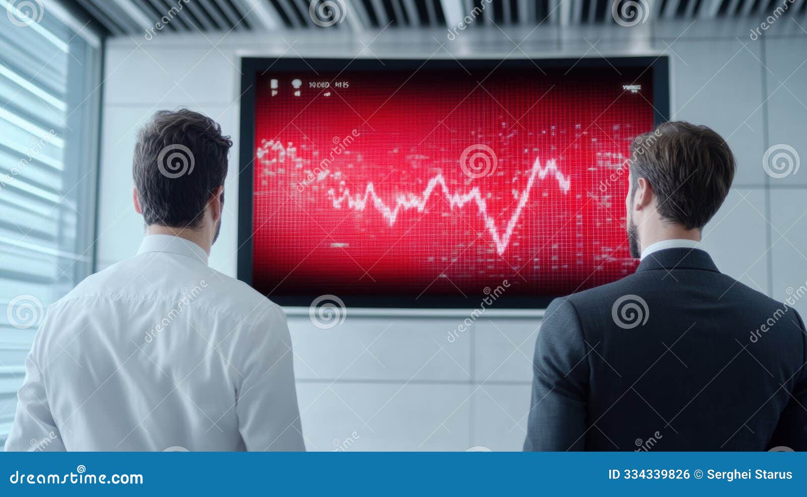 Two Men Looking at a Red Graph on the Wall, AI Stock Photo - Image of ...