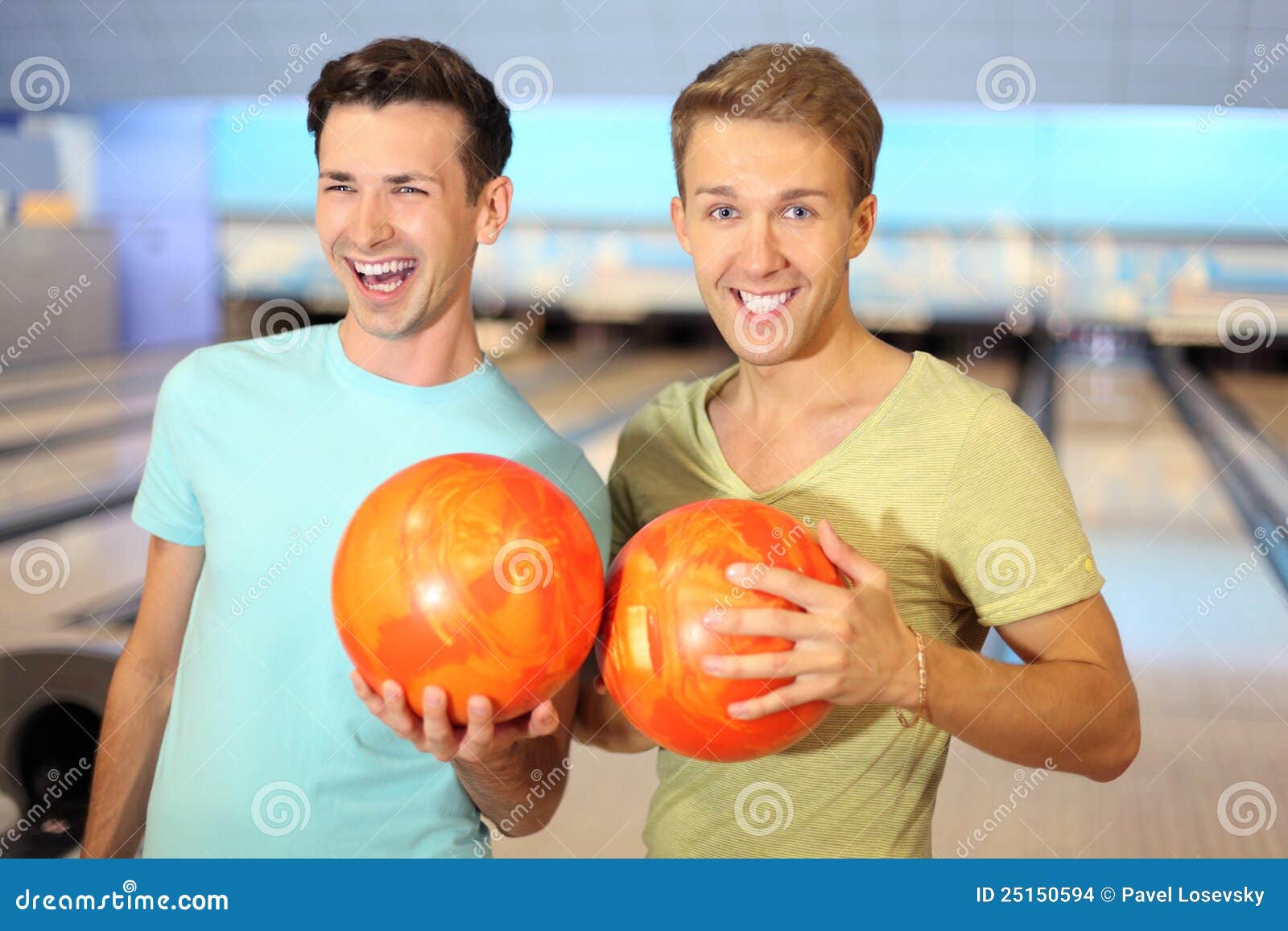 Two Men Make Row from Balls in Bowling Club Stock Photo - Image of ...